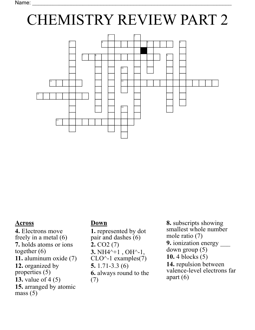 CHEMISTRY REVIEW PART 2 Crossword - WordMint
