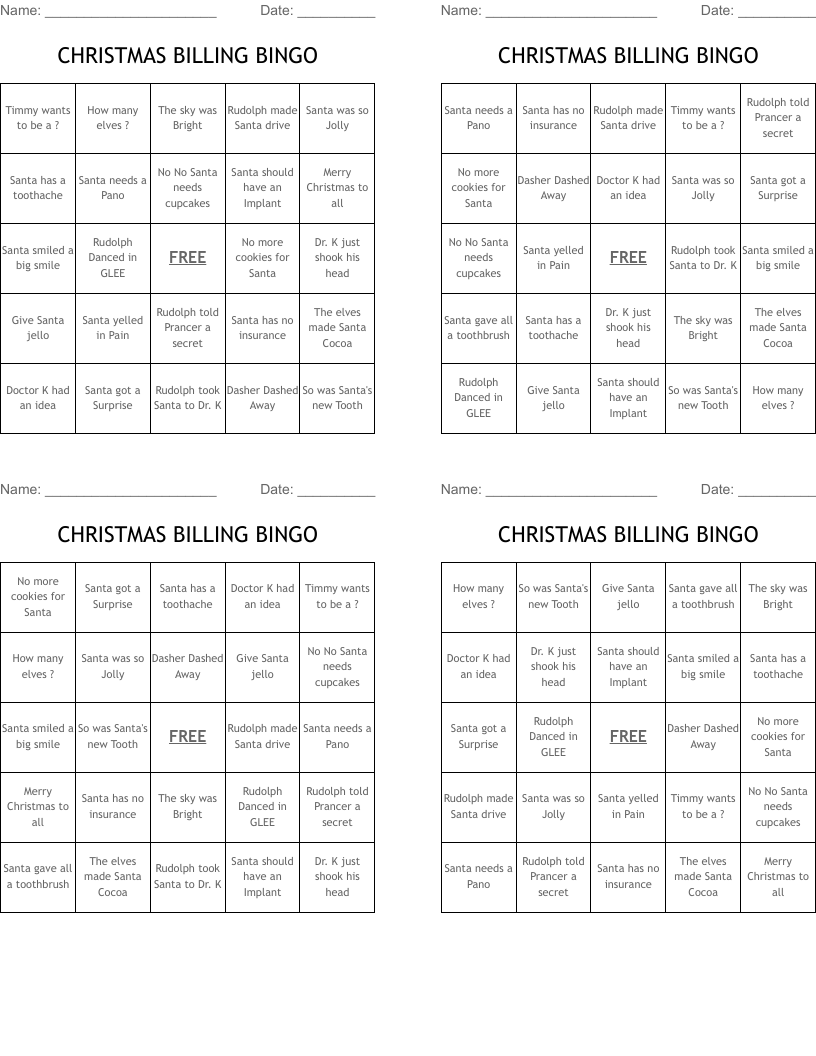 CHRISTMAS BILLING BINGO - WordMint