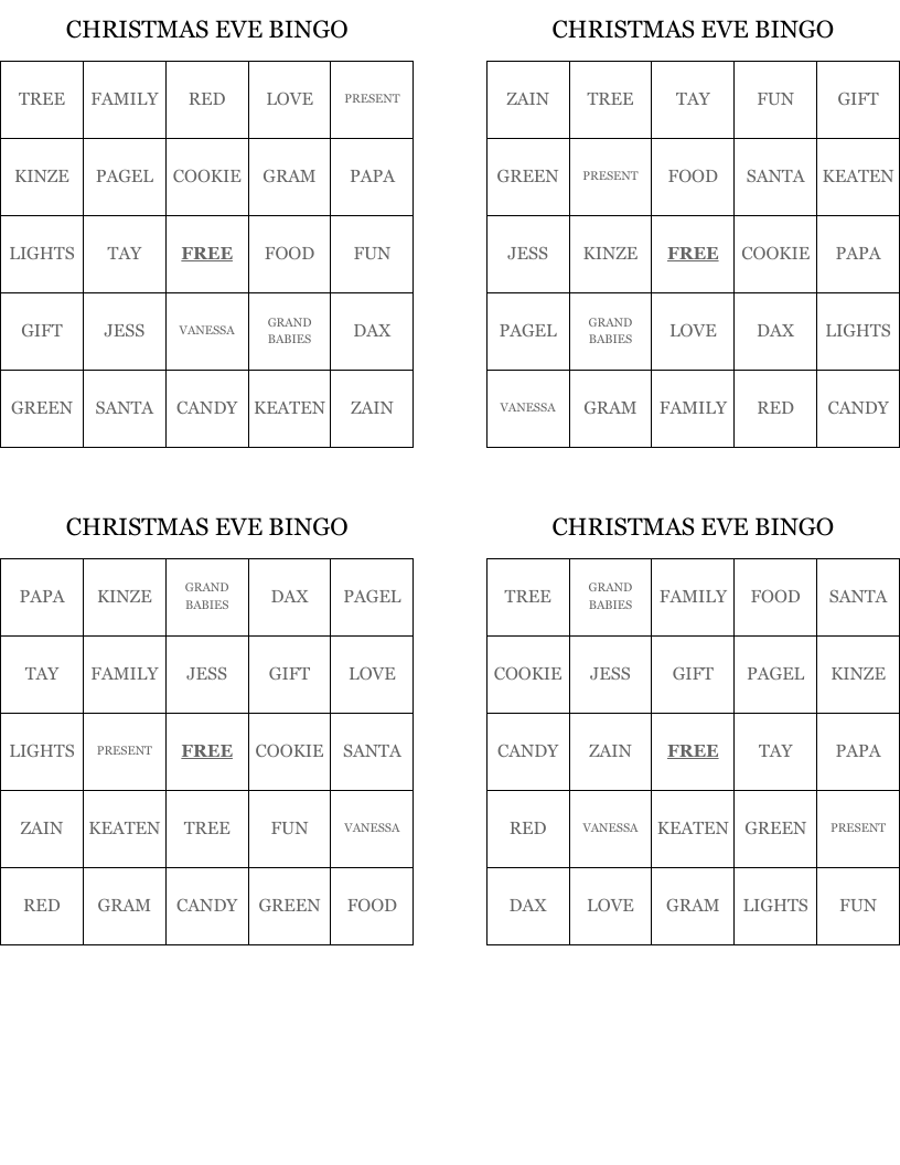 CHRISTMAS EVE BINGO - WordMint