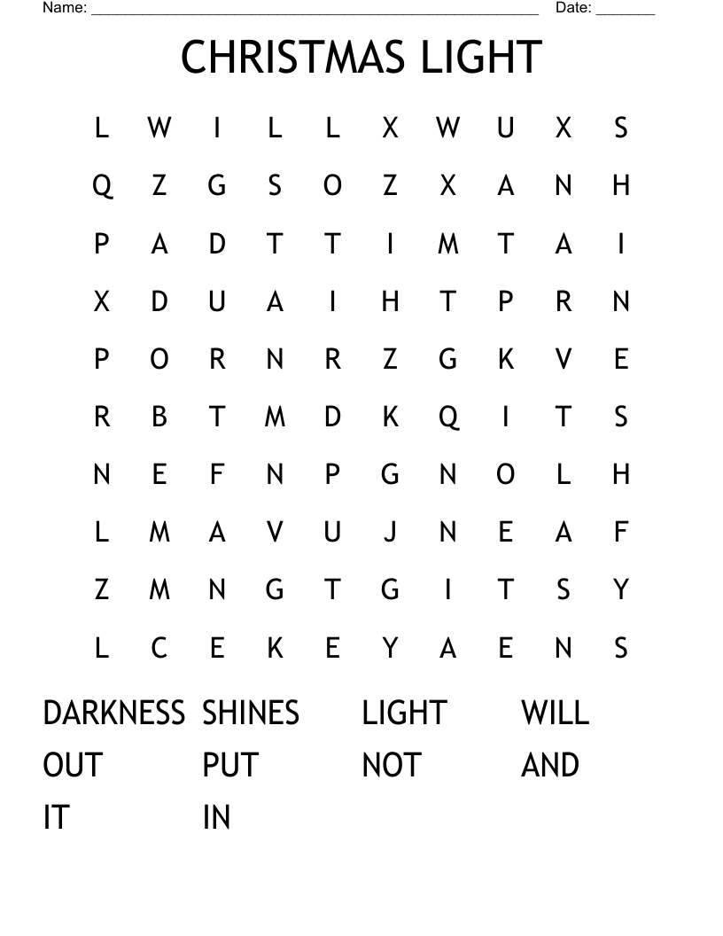 CHRISTMAS LIGHT Word Search - WordMint
