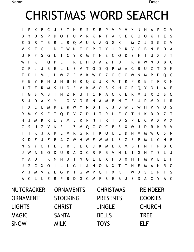 Printable Christmas Word Search Worksheets