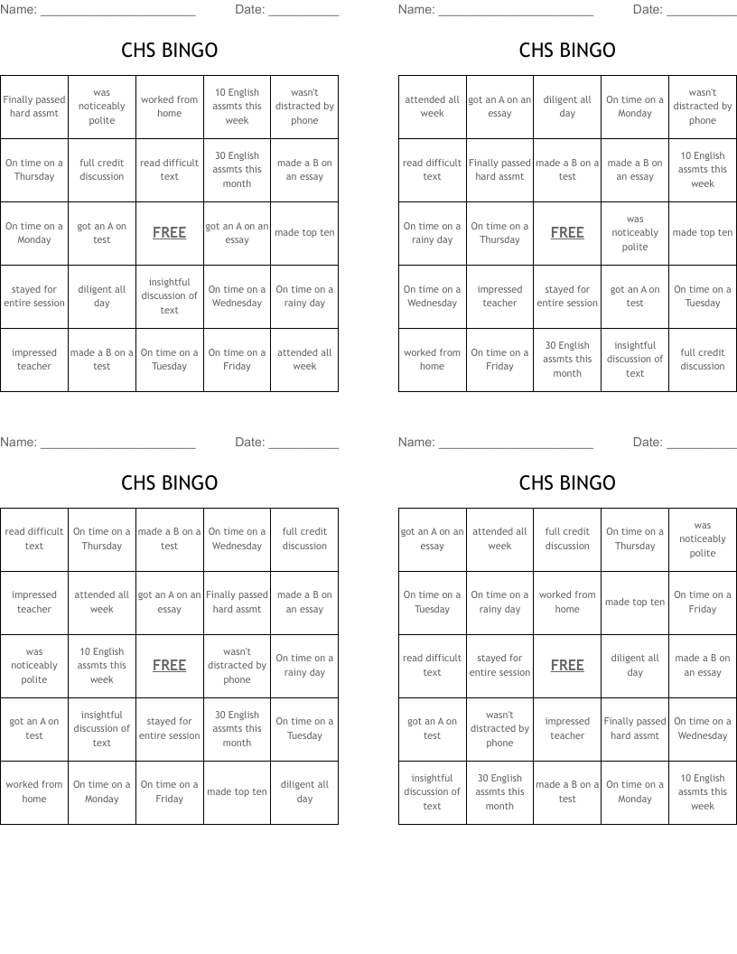 CHS BINGO - WordMint