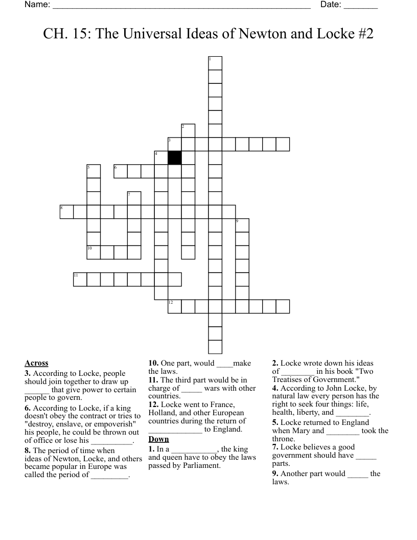 CH. 15: The Universal Ideas of Newton and Locke #2 Crossword - WordMint
