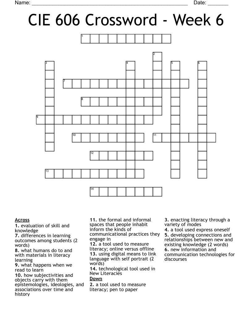 CIE 606 Crossword - Week 6 - WordMint