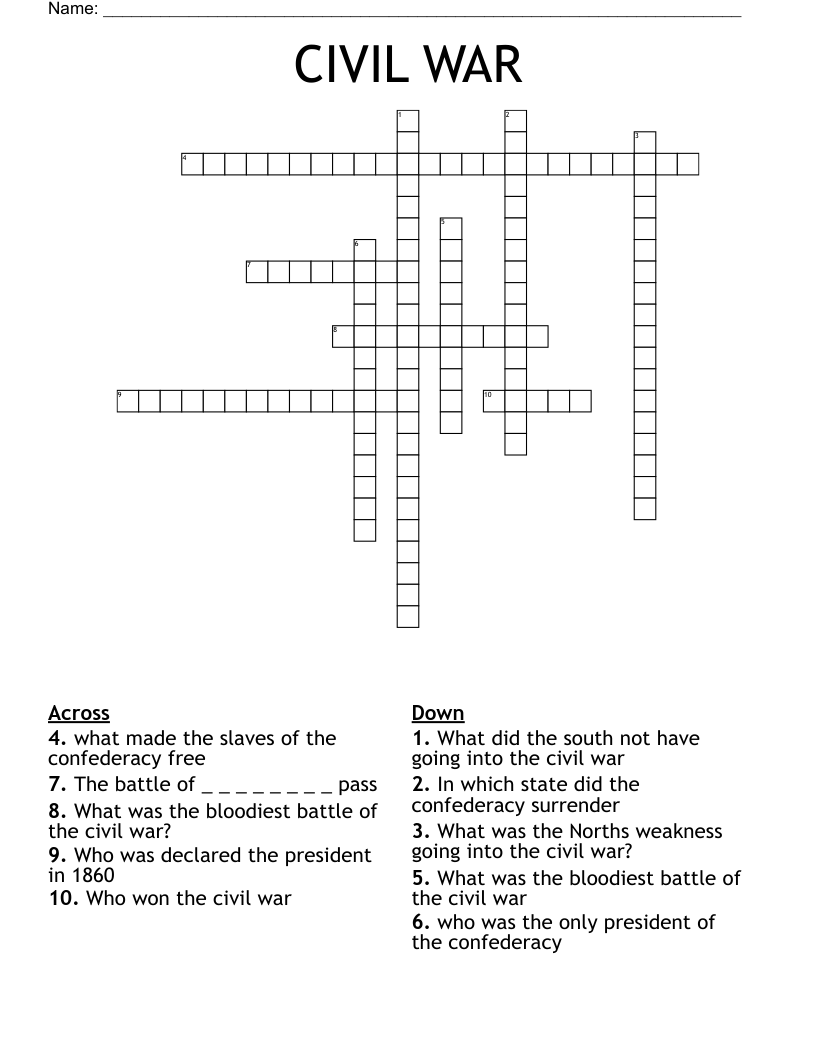 CIVIL WAR Crossword - WordMint