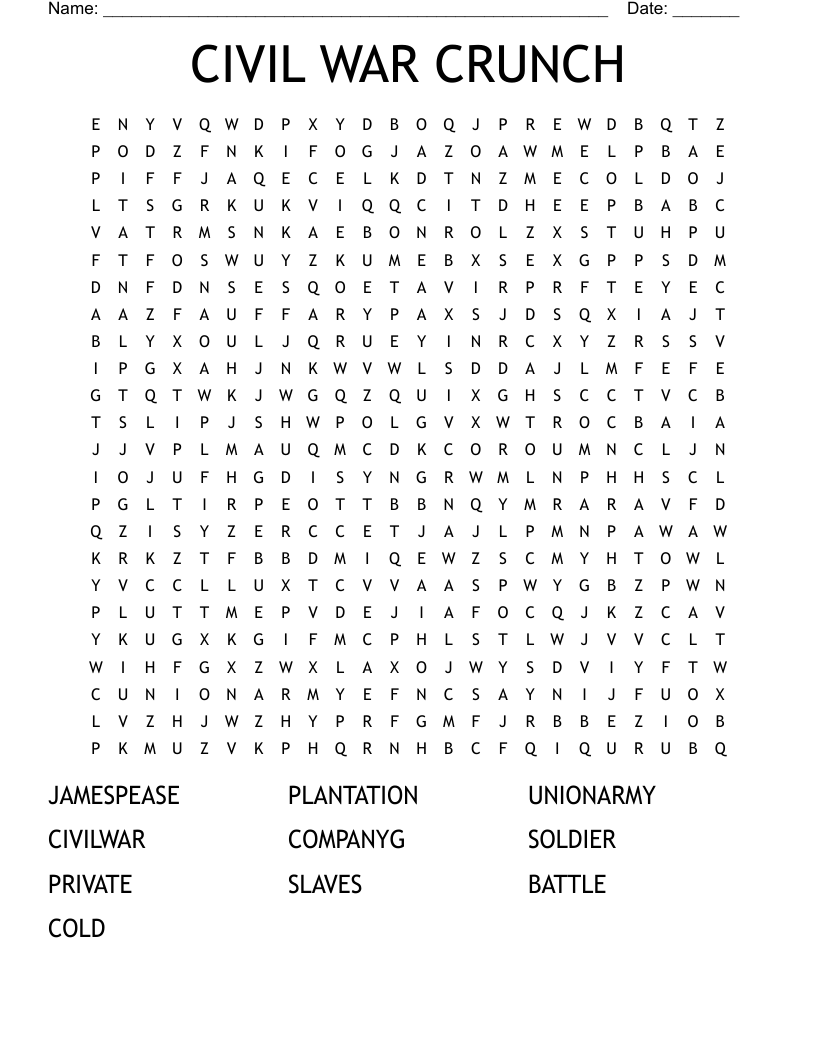 CIVIL WAR CRUNCH Word Search - WordMint