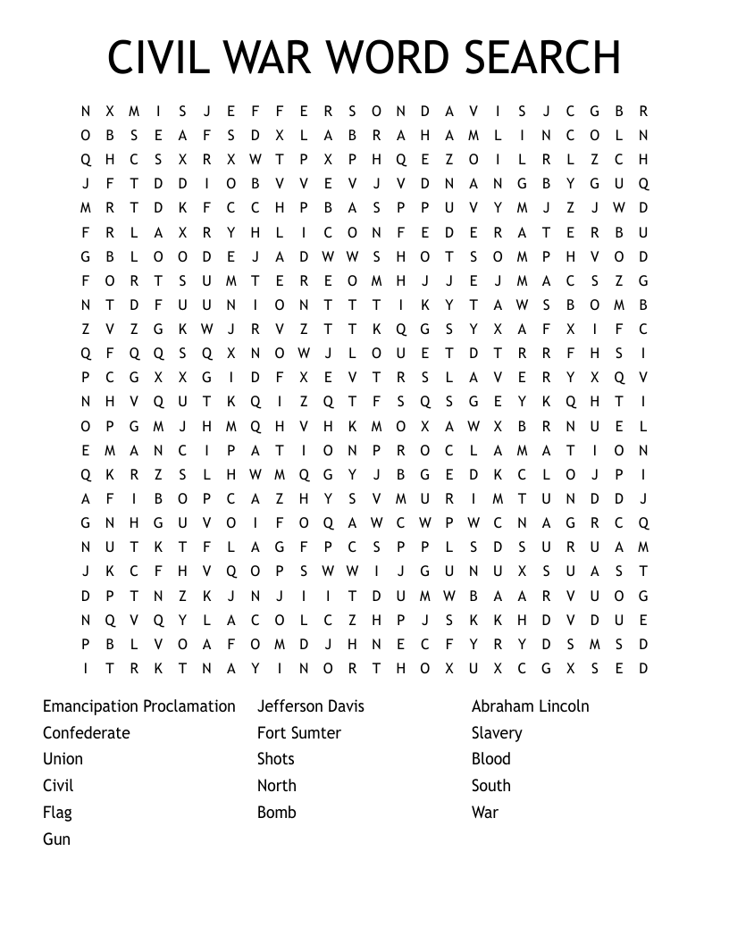 CIVIL WAR WORD SEARCH - WordMint