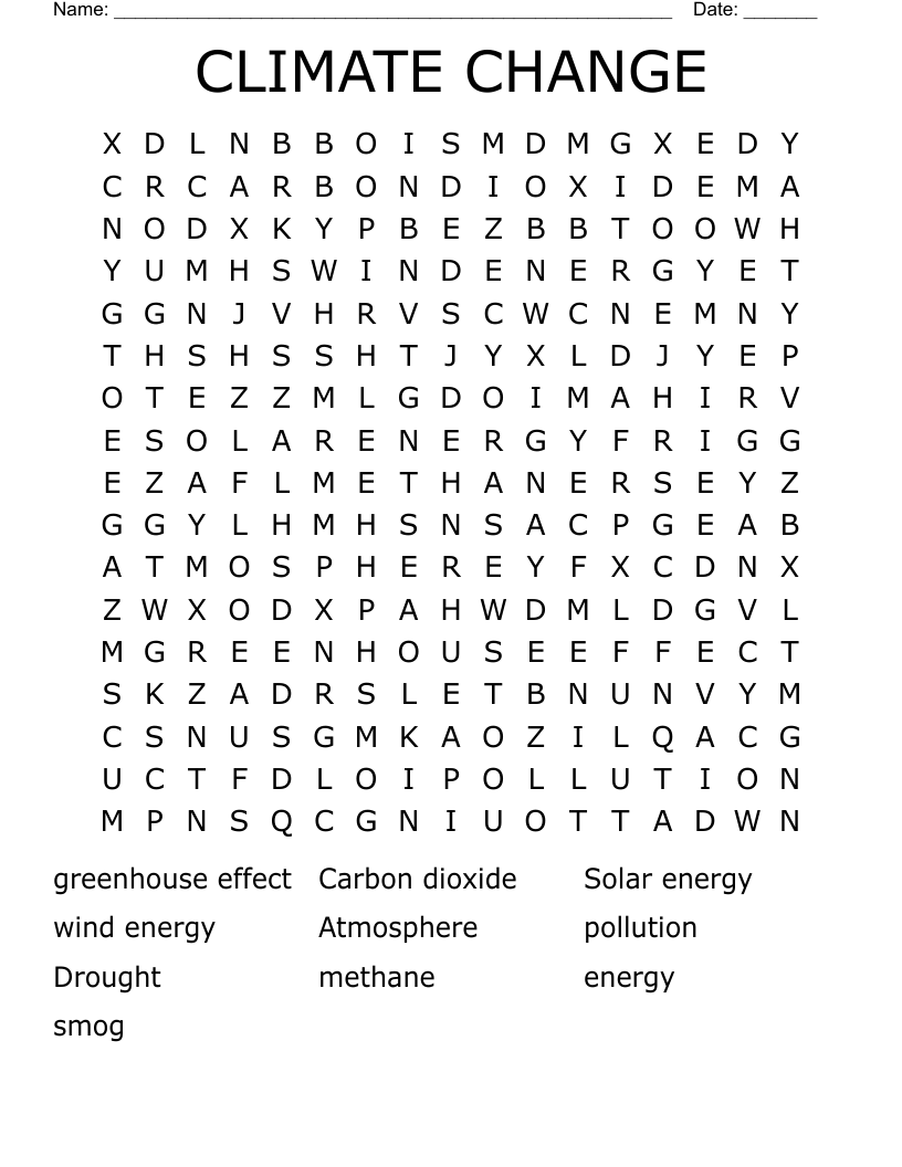CLIMATE CHANGE Word Search - WordMint
