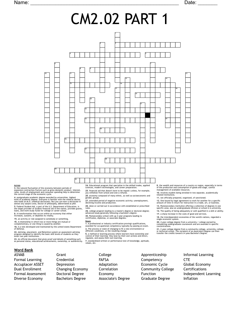 CM2 02 PART 1 Crossword WordMint