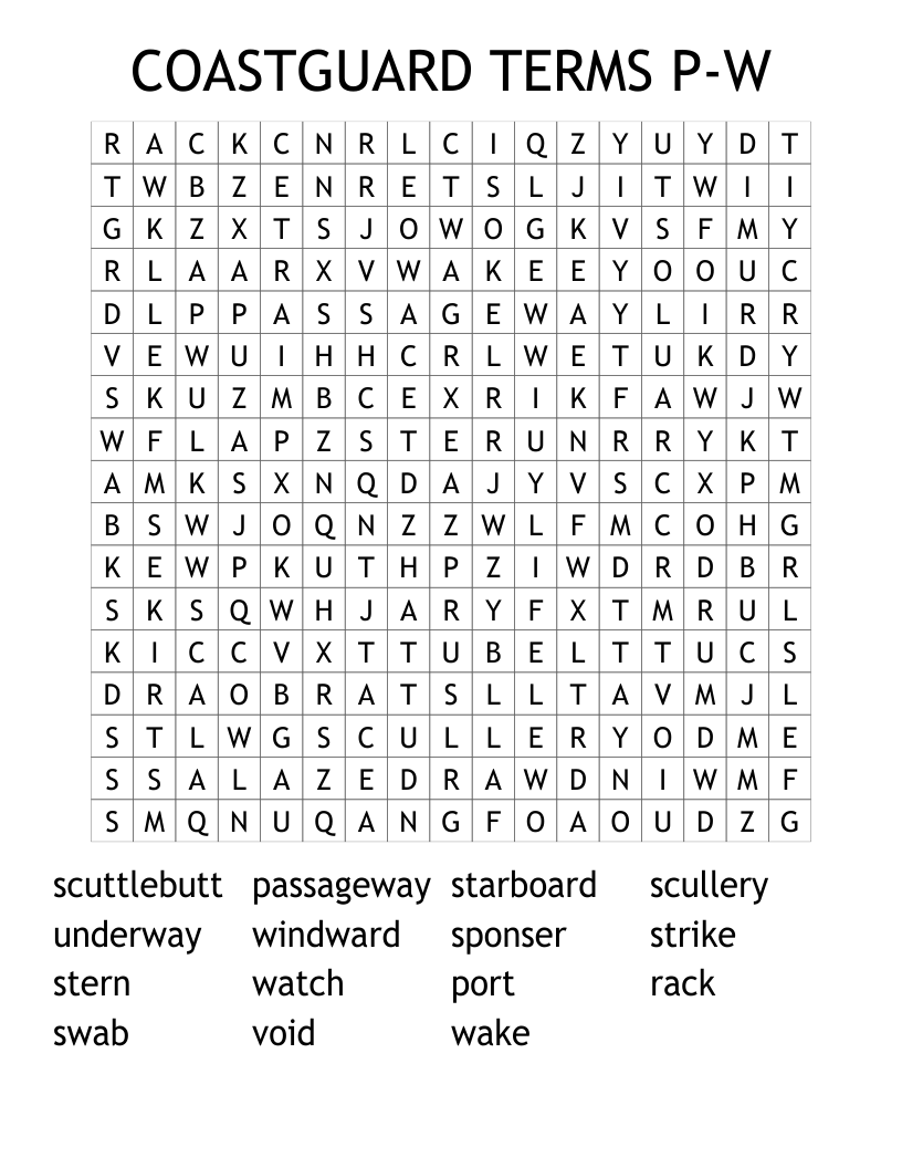 COASTGUARD TERMS P-W Word Search - WordMint