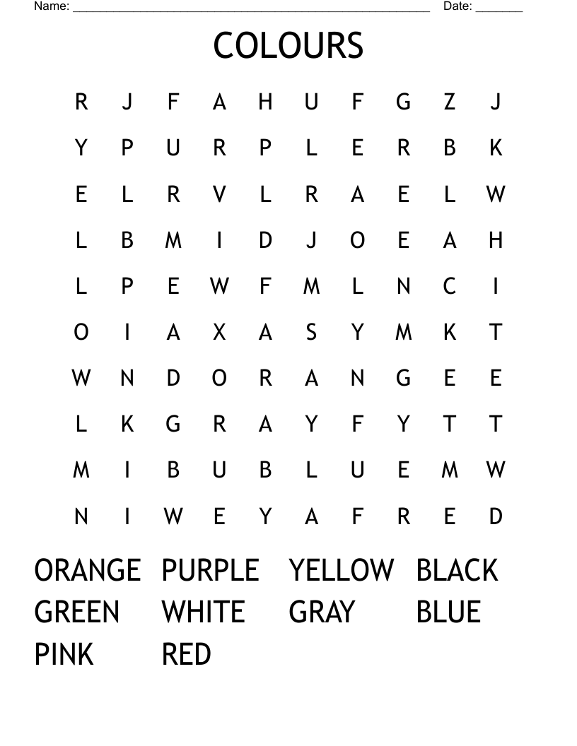 COLOURS Word Search - WordMint