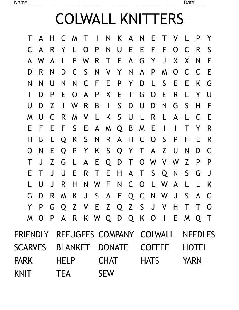 COLWALL KNITTERS Word Search - WordMint