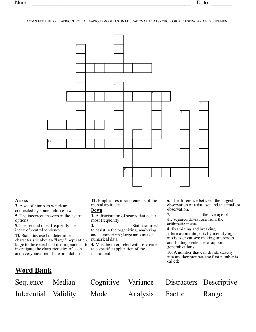COMPLETE THE FOLLOWING PUZZLE OF VARIOUS MODULES ON EDUCATIONAL AND ...