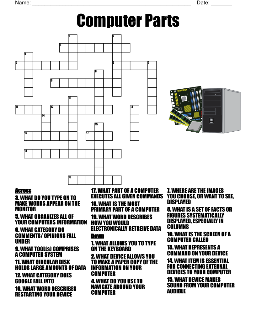 Salon Winzig Pr mie Computer Basics Crossword Puzzle Banyan Artillerie