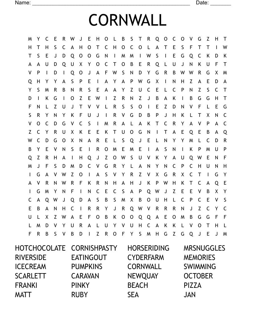 CORNWALL Word Search - WordMint