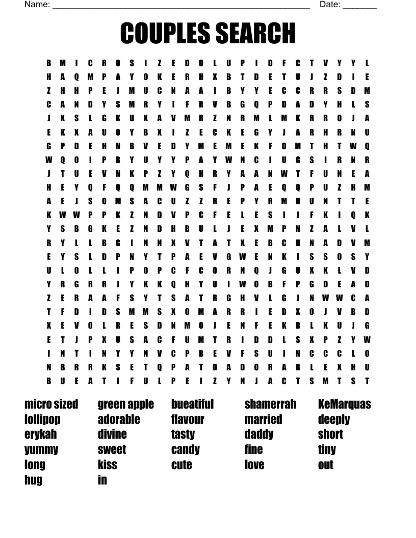 COUPLES SEARCH Word Search - WordMint