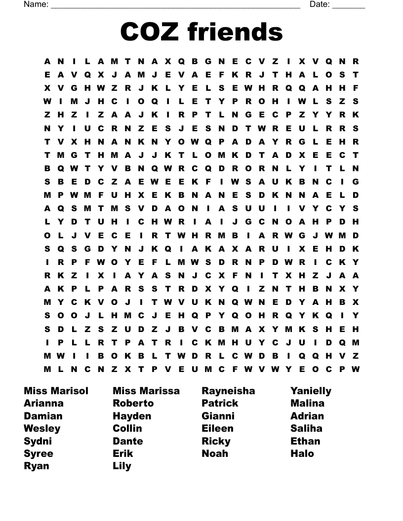 COZ friends Word Search - WordMint