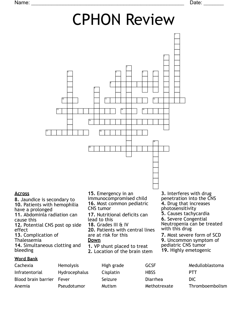 CPHON Review Crossword - WordMint