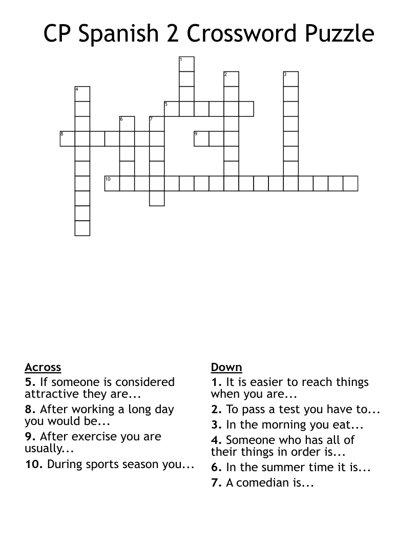 CP Spanish 2 Crossword Puzzle - WordMint