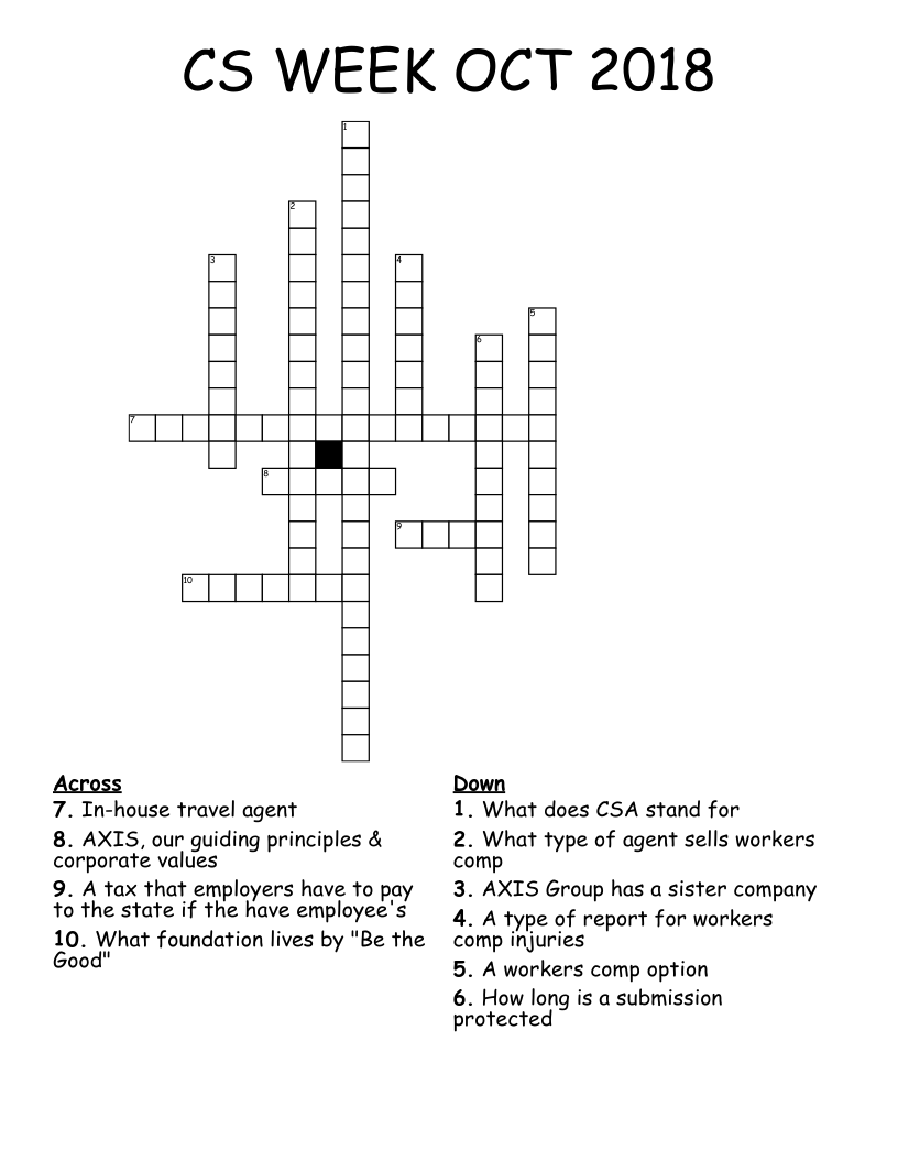 CS WEEK OCT 2018 Crossword - WordMint
