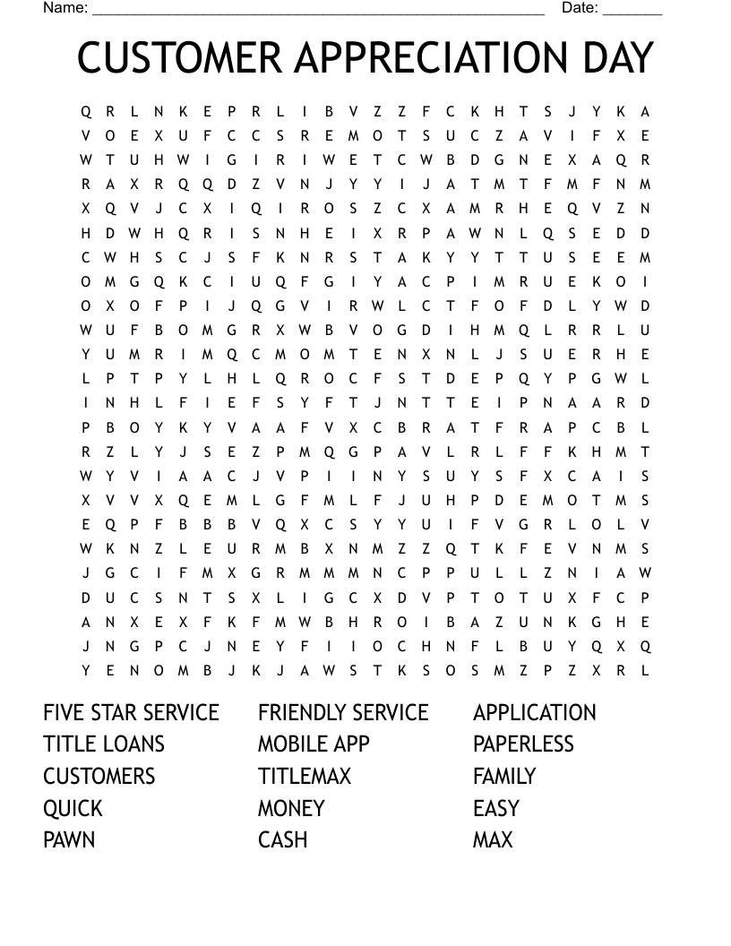 CUSTOMER APPRECIATION DAY Word Search - WordMint