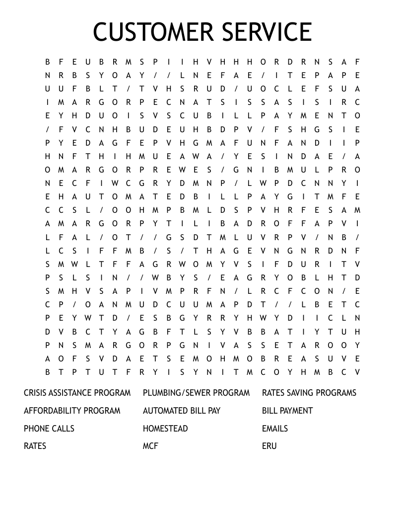 CUSTOMER SERVICE Word Search - WordMint