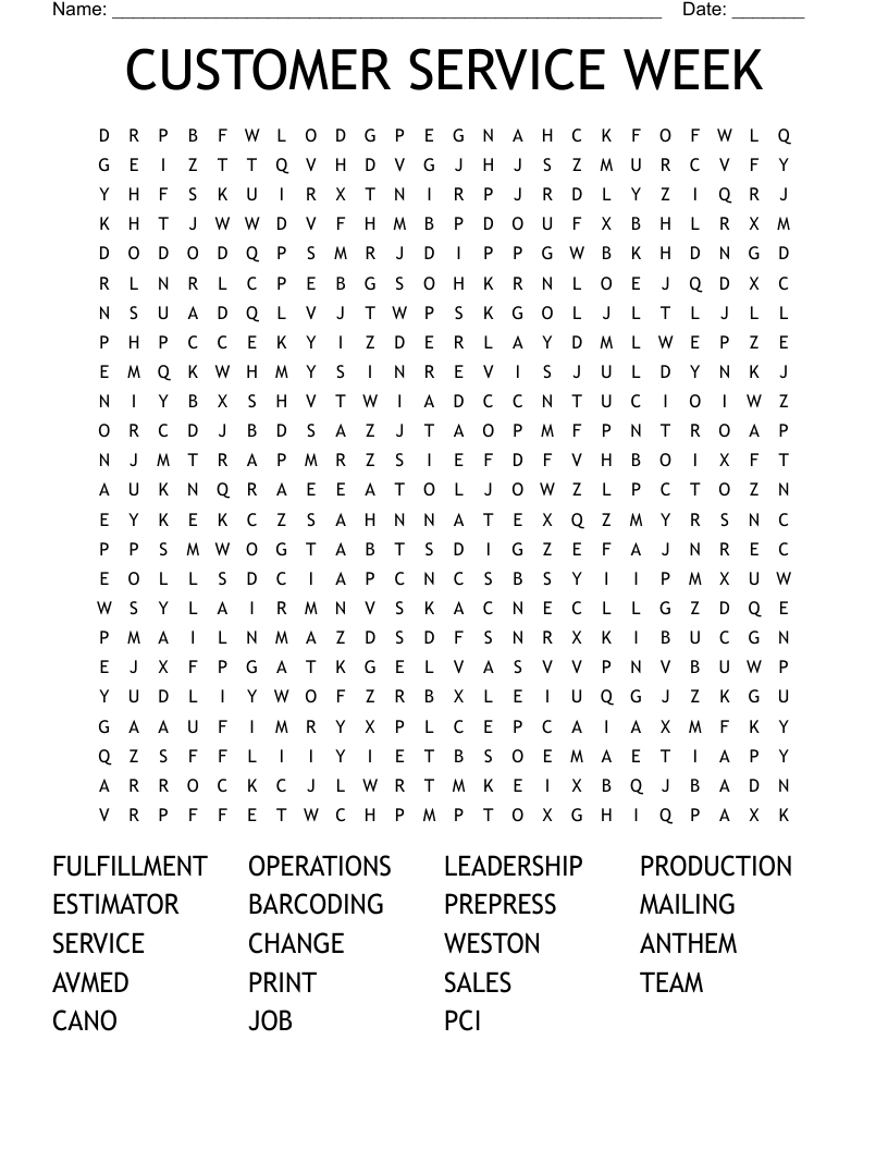CUSTOMER SERVICE WEEK Word Search - WordMint