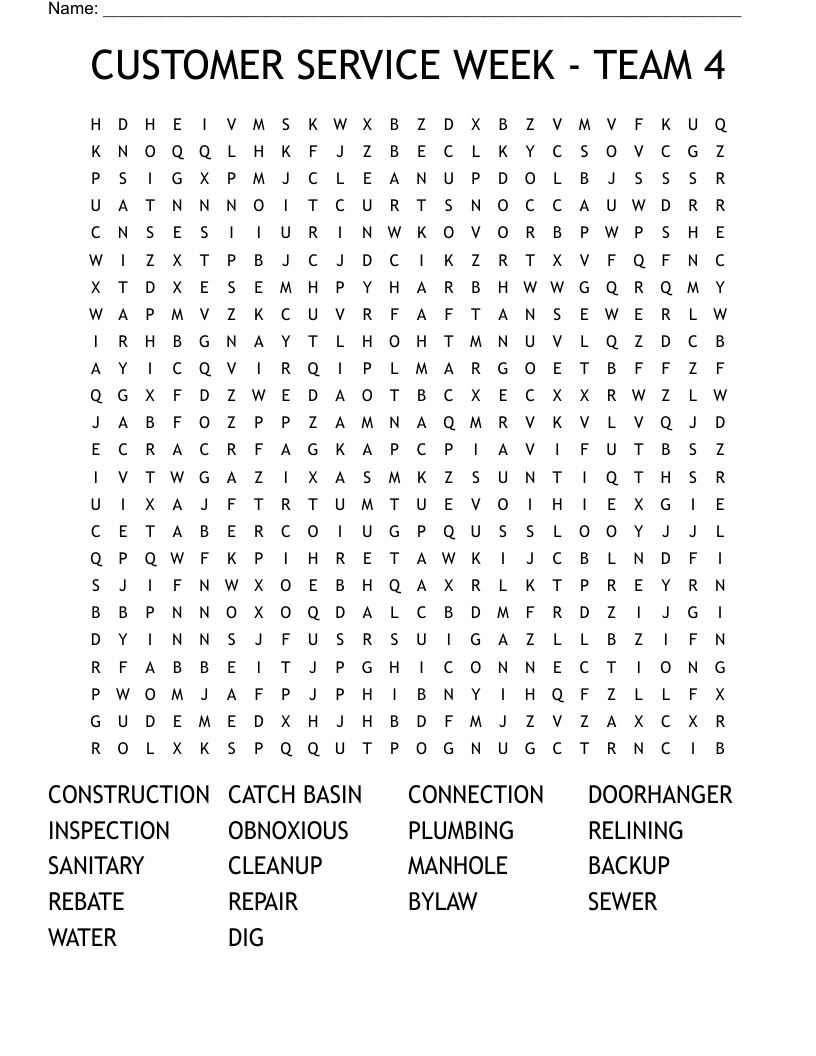 CUSTOMER SERVICE WEEK - TEAM 4 Word Search - WordMint