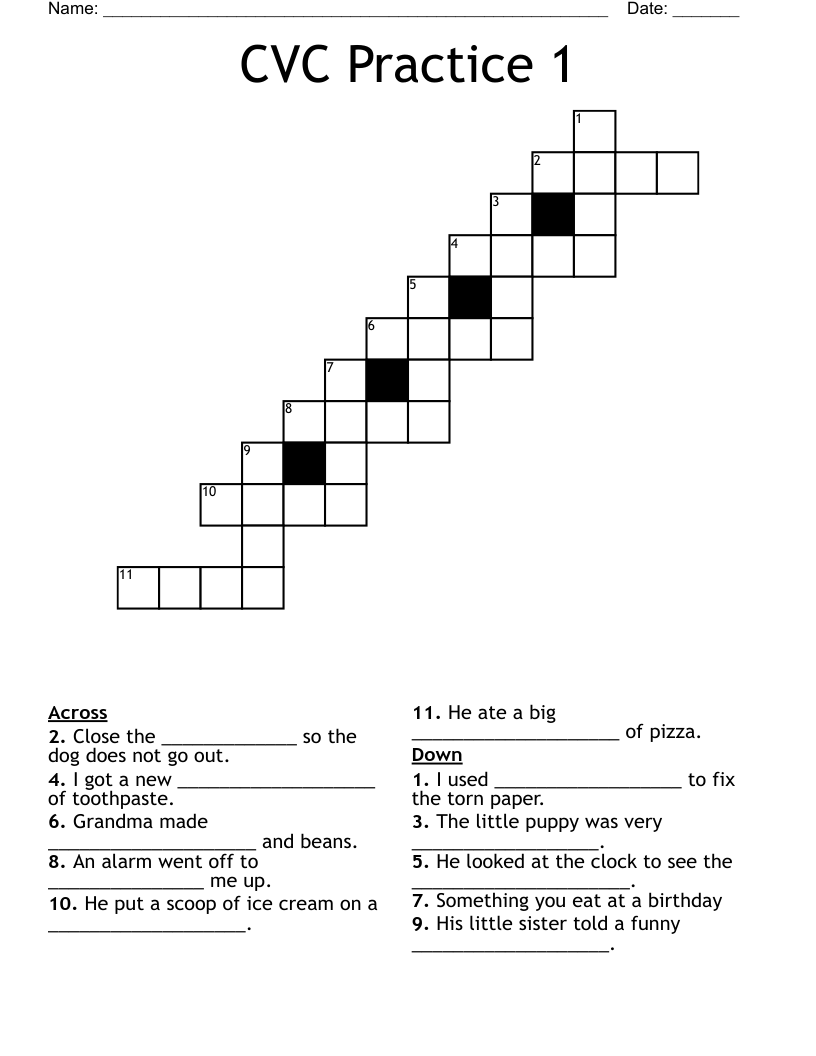 CVC Practice 1 Crossword - WordMint