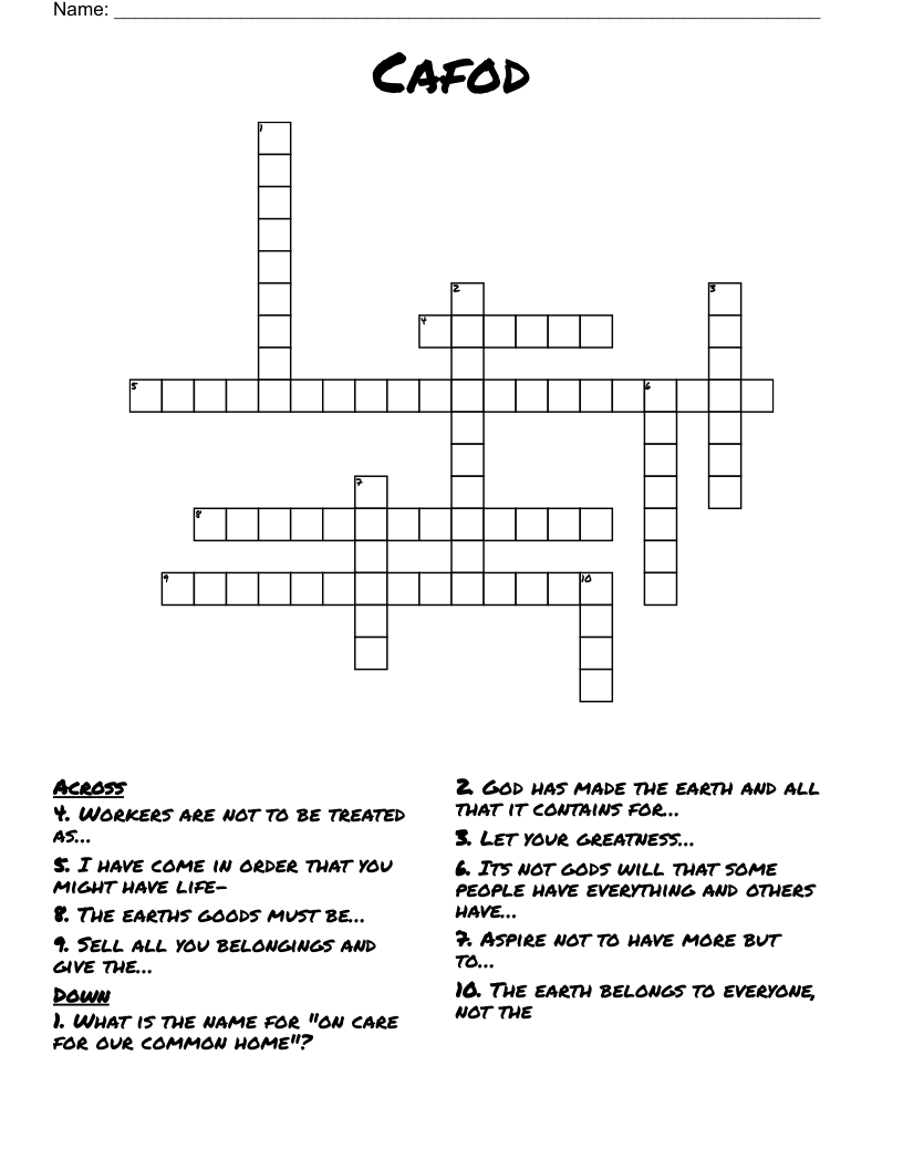 Cafod Crossword - WordMint