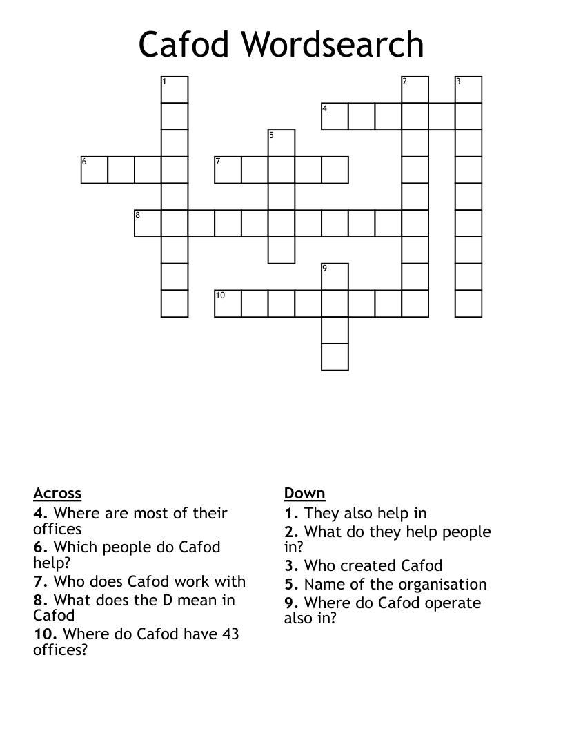 Cafod Wordsearch Crossword - WordMint