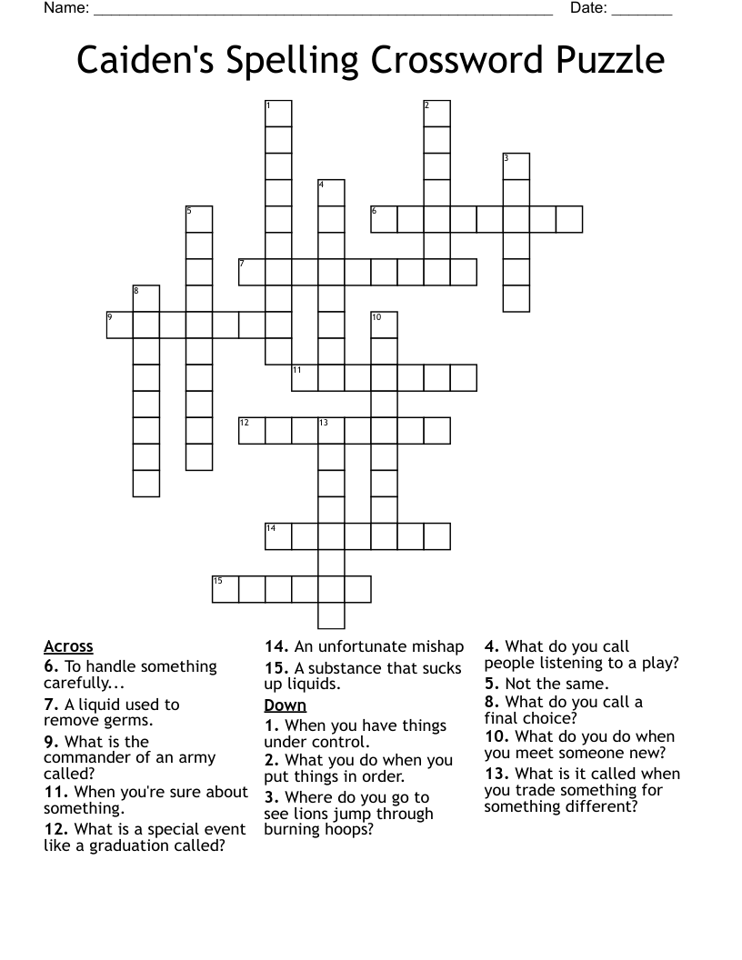 Caiden's Spelling Crossword Puzzle - WordMint