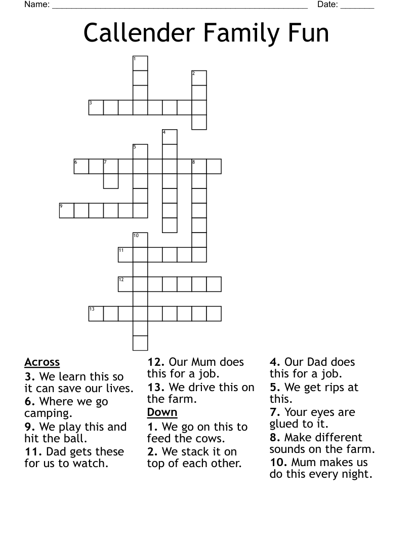 Callender Family Fun Crossword - WordMint