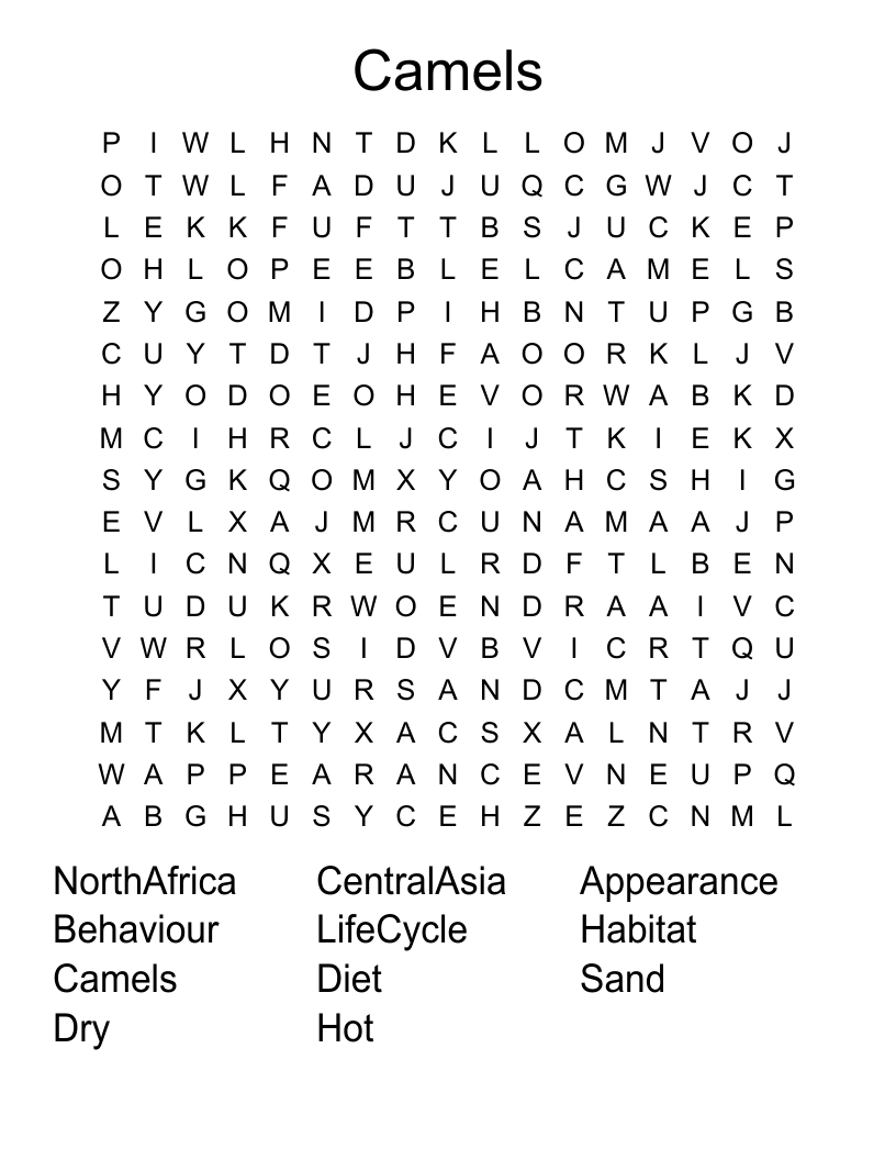 Camels Word Search - WordMint