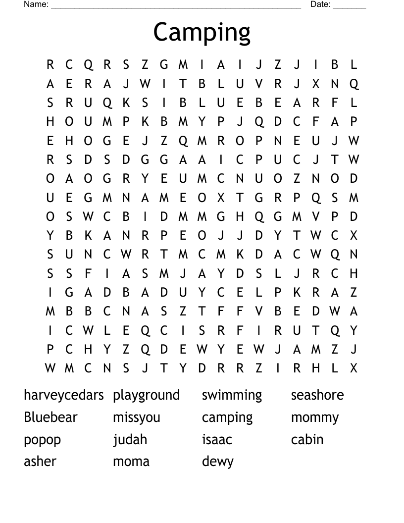 Camping Word Search - WordMint