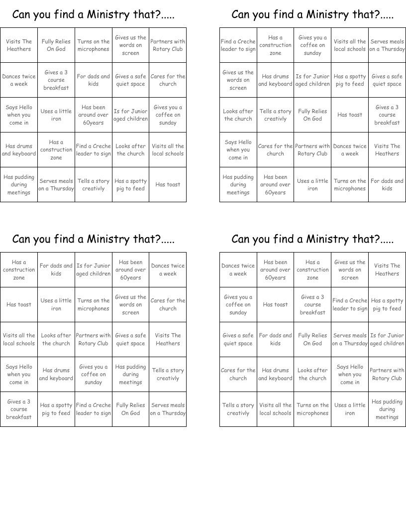 Can you find a Ministry that?..... Bingo Cards - WordMint