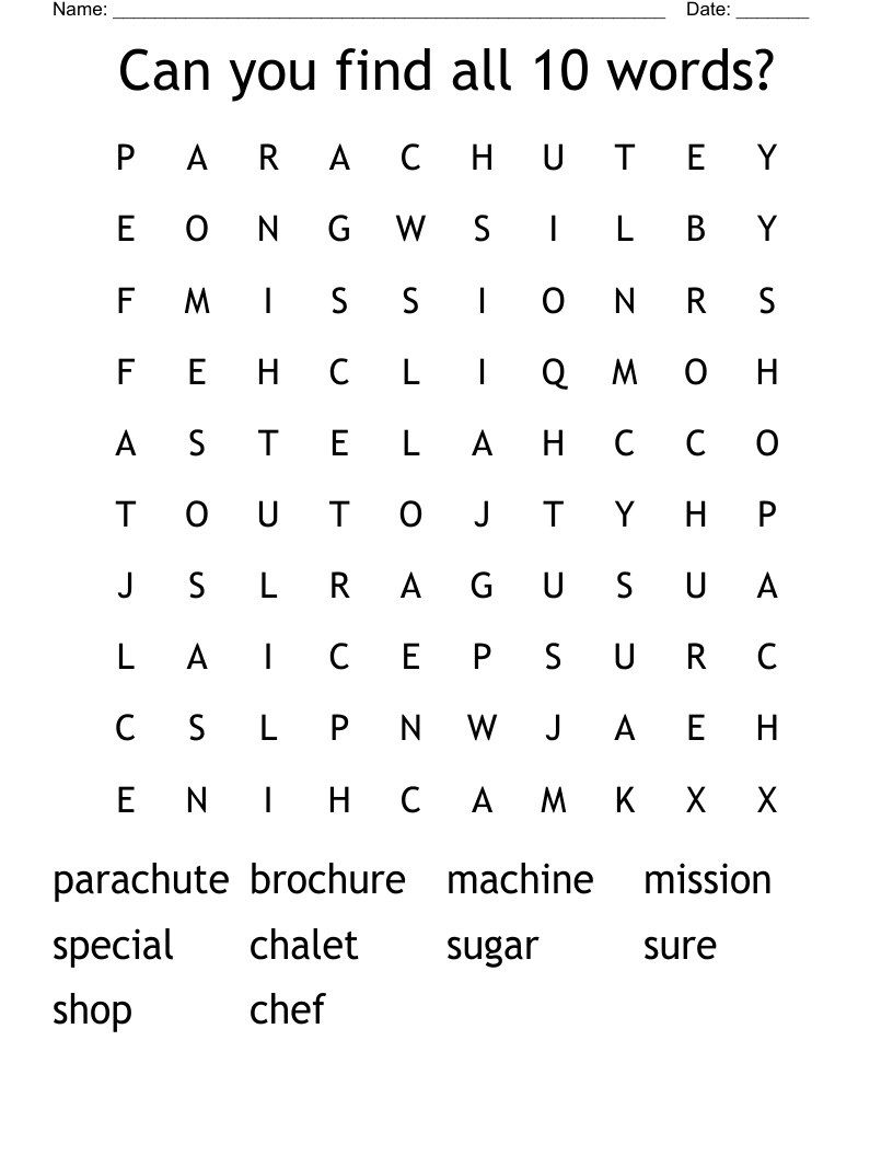 Can You Find All 10 Words Word Search WordMint