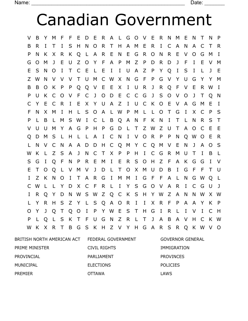Canadian Government Word Search WordMint