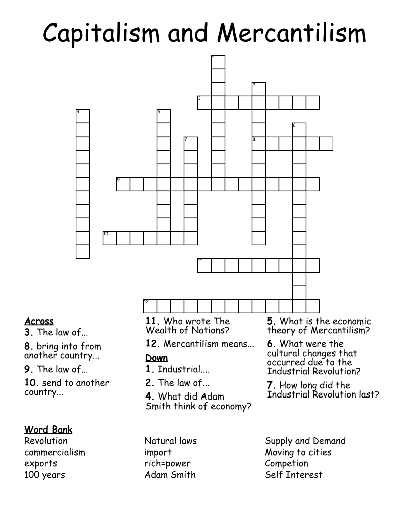 Capitalism and Mercantilism Crossword - WordMint