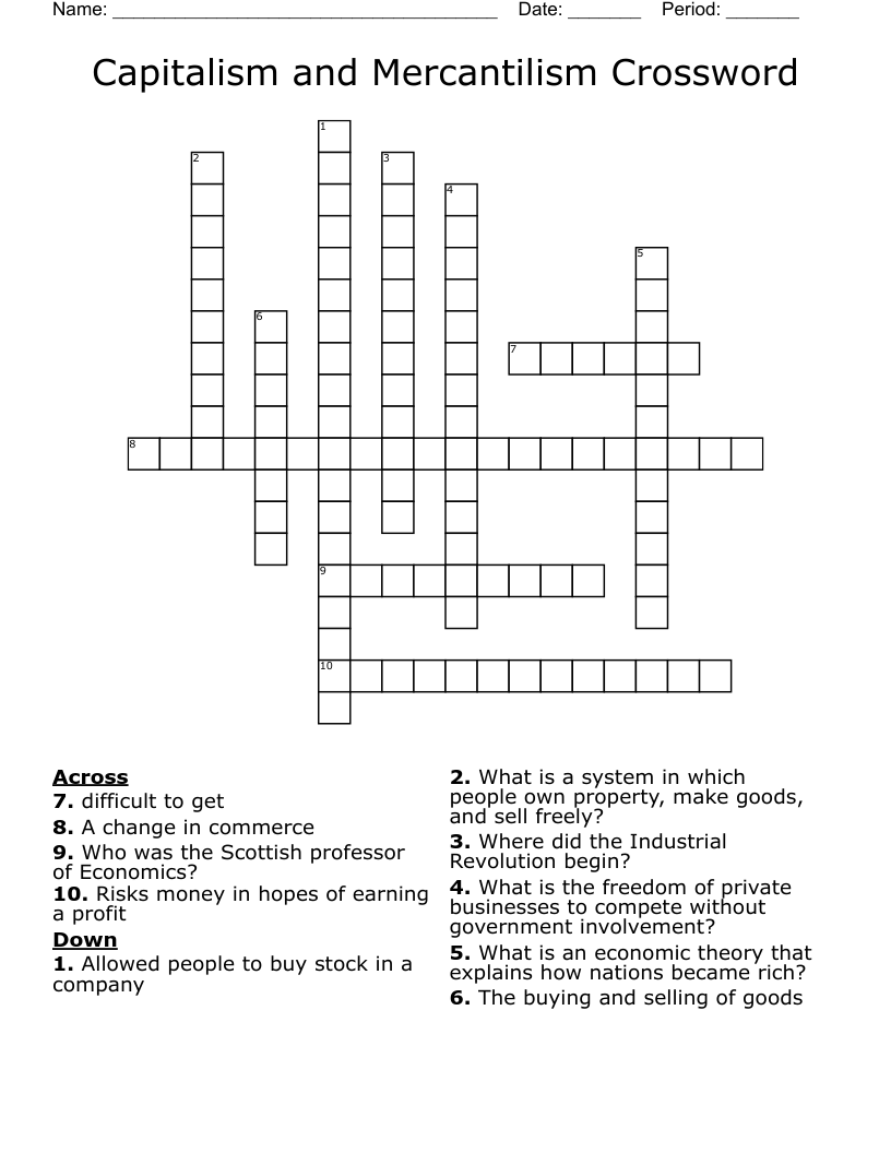 Capitalism And Mercantilism Crossword WordMint