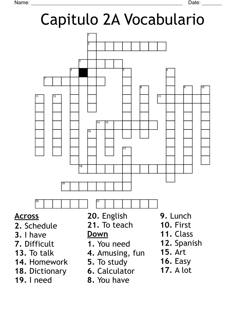 Capitulo 2A Crossword WordMint