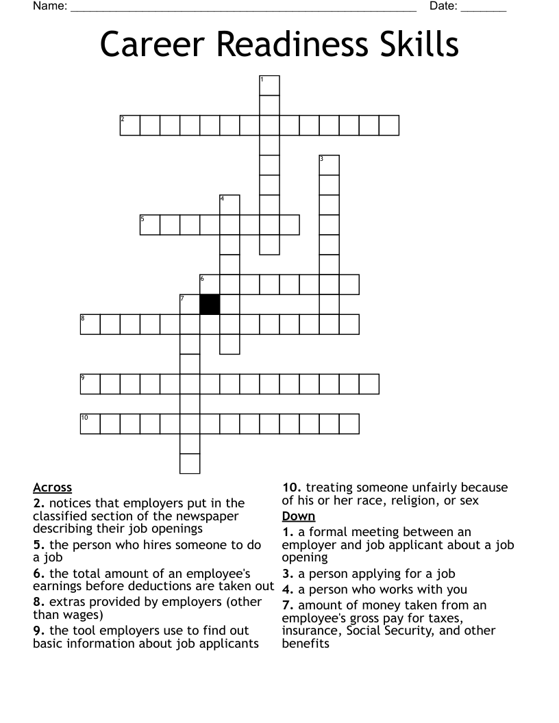 Career Readiness Skills Crossword - WordMint