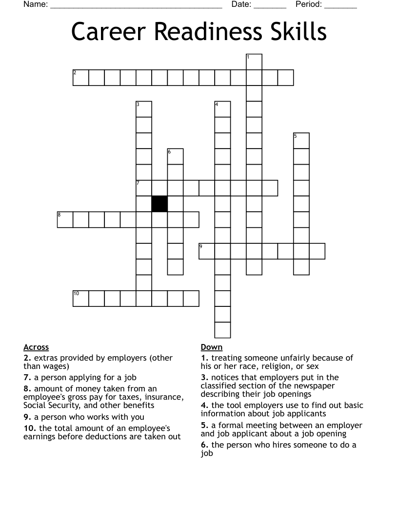 Career Readiness Skills Crossword - WordMint