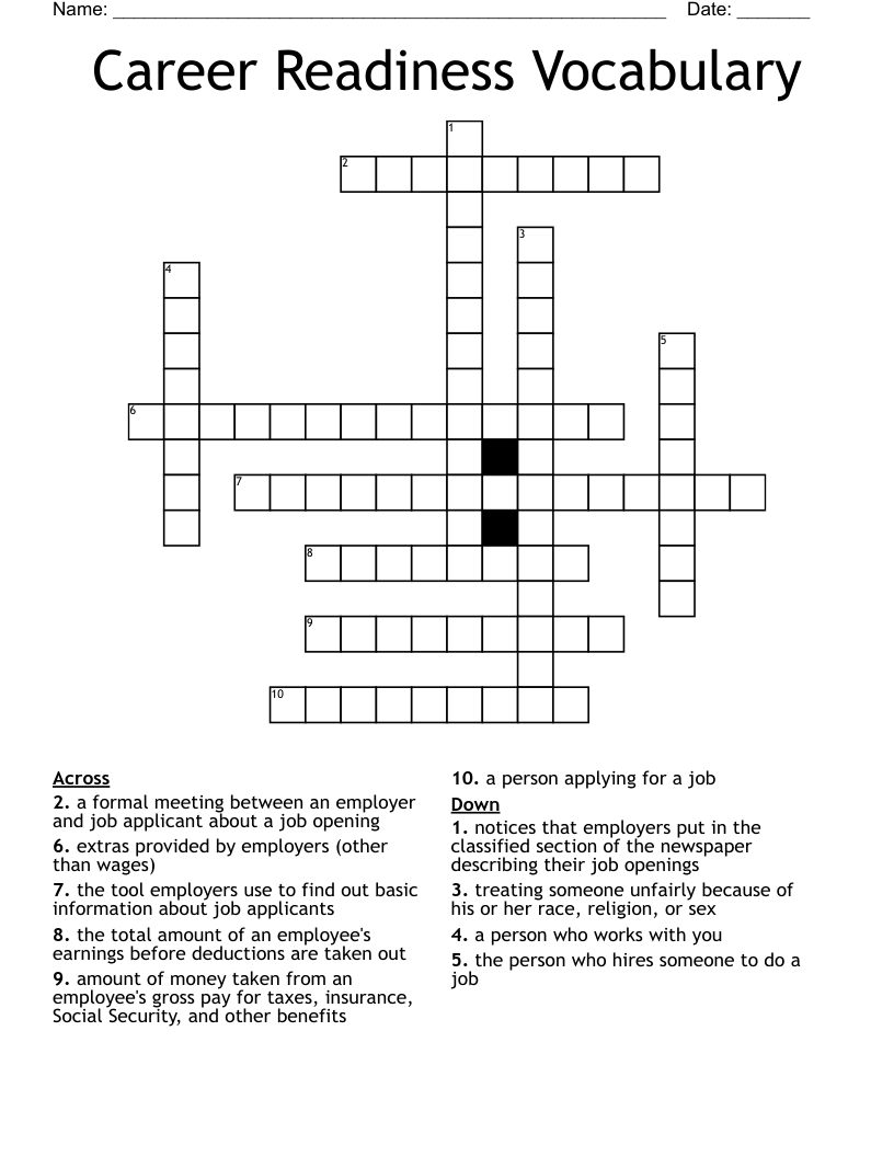 Career Readiness Vocabulary Crossword - WordMint