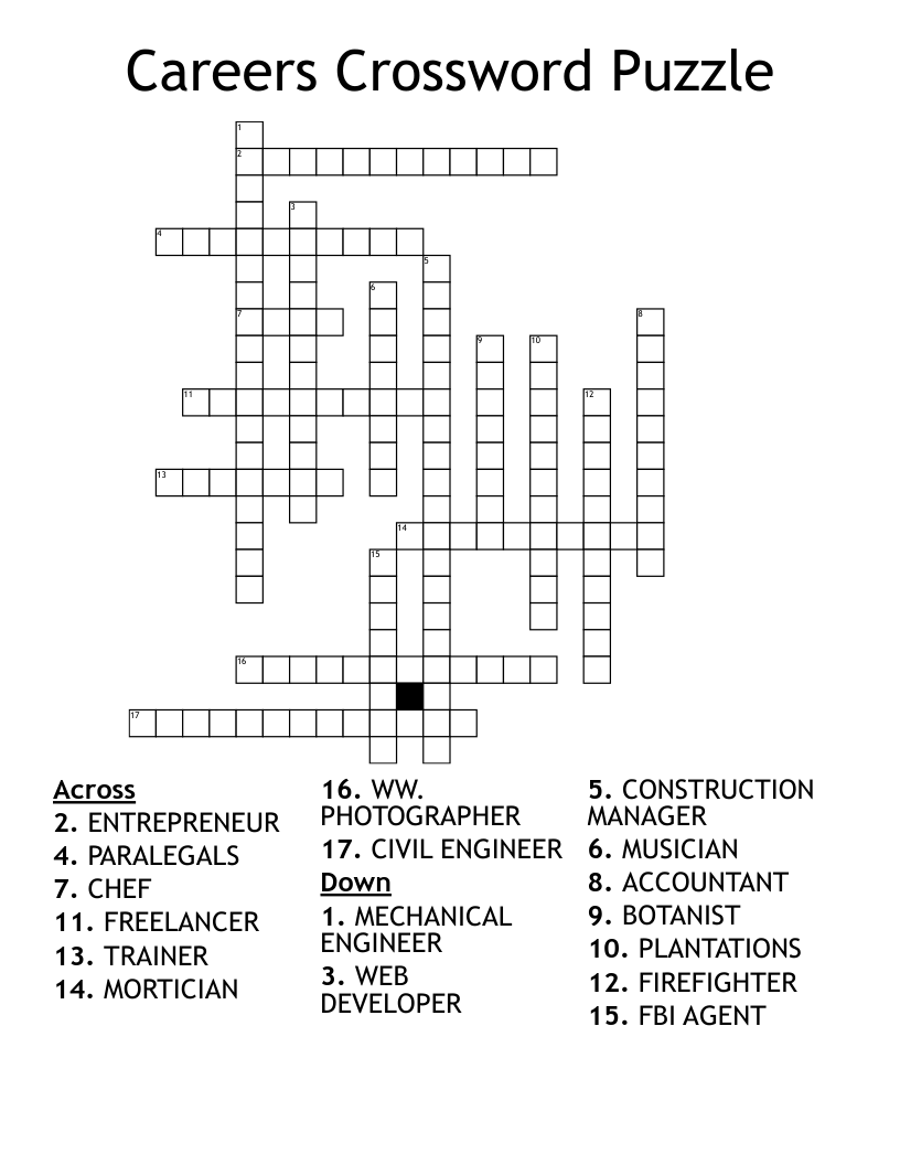 Thron St rung Antragsteller Career Crossword Puzzle Answers Missionar 