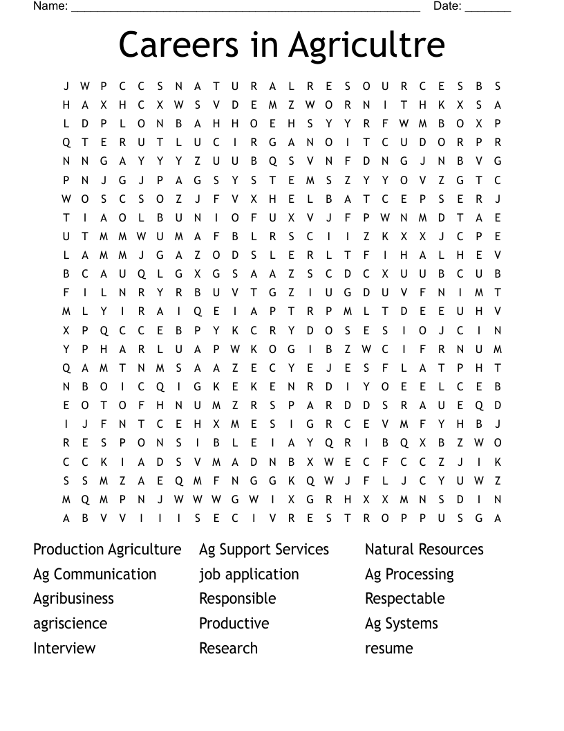 Careers in Agricultre Word Search - WordMint