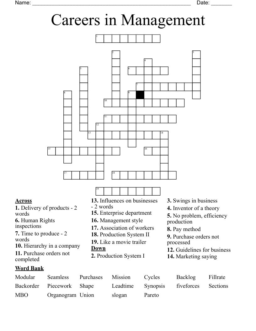 Careers in Management Crossword - WordMint
