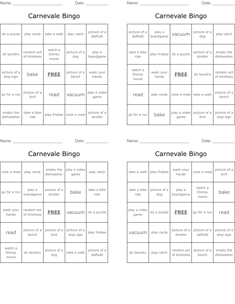 Carnevale Bingo - WordMint