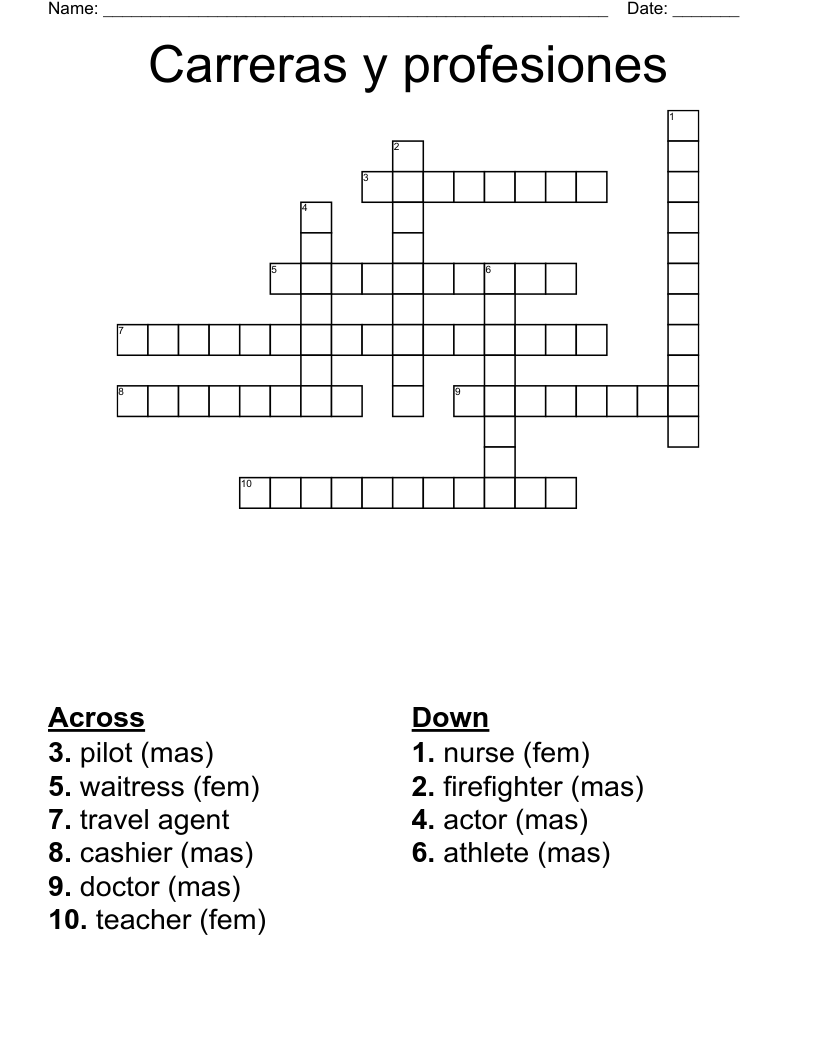 Carreras y profesiones Crossword - WordMint