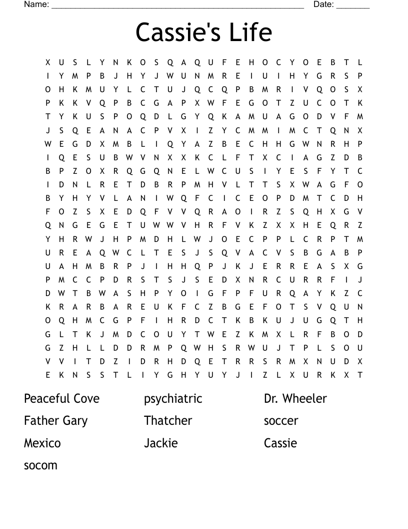 Cassie's Life Word Search - WordMint